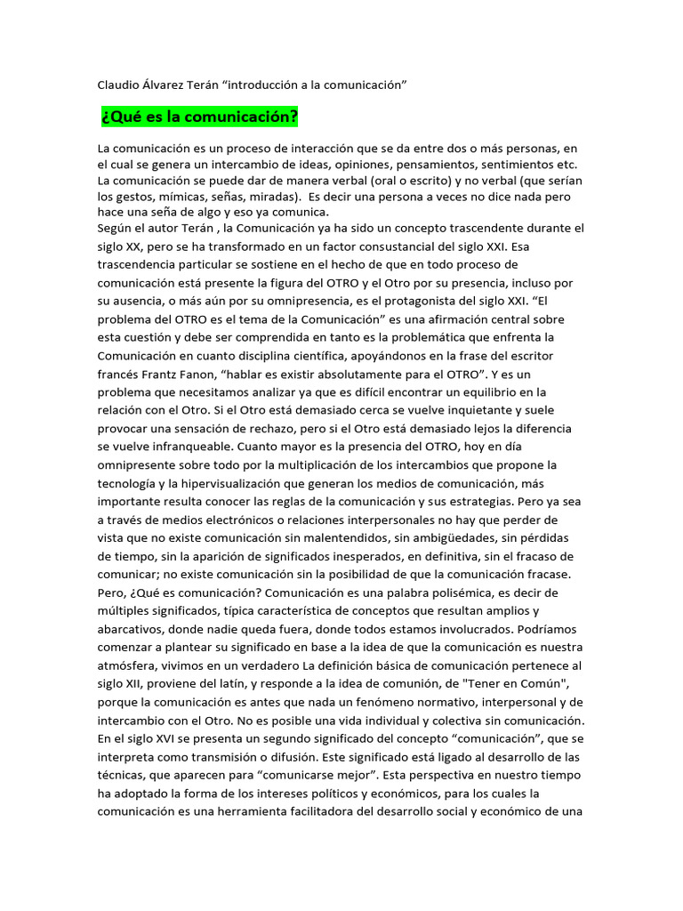 Apunte 1 Comunicacion (Definicion, Modos, Tipos, Estilos,) | PDF ...
