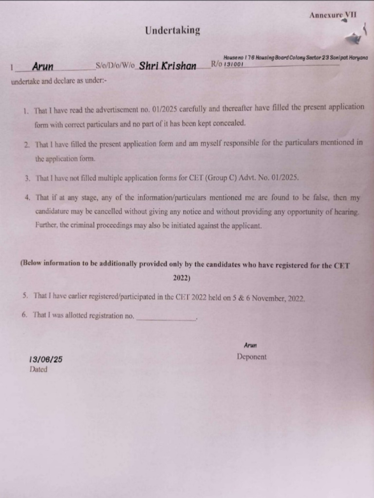 Undertaking CET | PDF