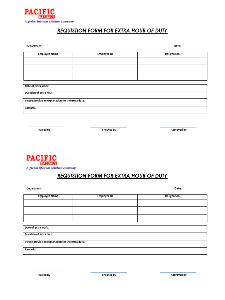 OT Requisition Form for Extra Duty | PDF
