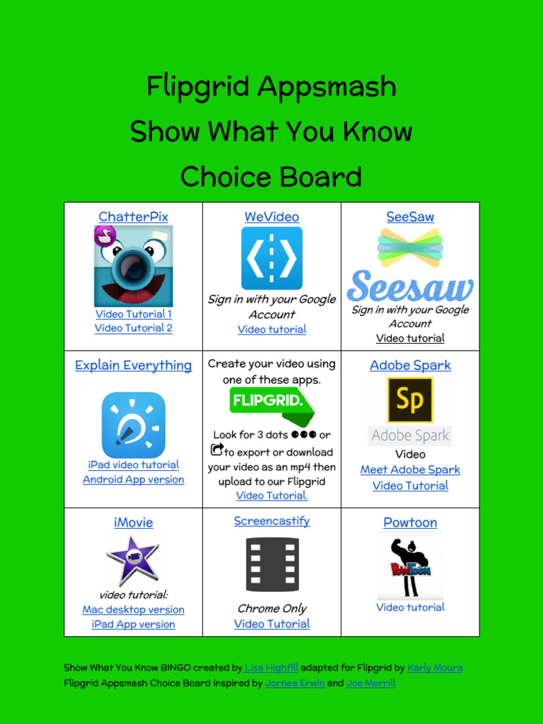 HyperDocs & Flipgrid Apply Section Appsmash Choice Board | PDF