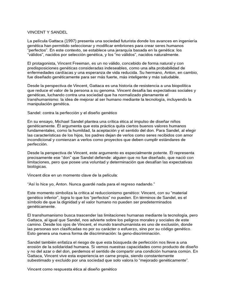 Vincent y Sandel | PDF | Transhumanismo