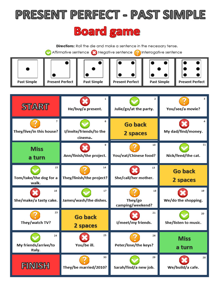 Present Perfect Vs Past Simple Board Game Boardgames Conversation | PDF ...