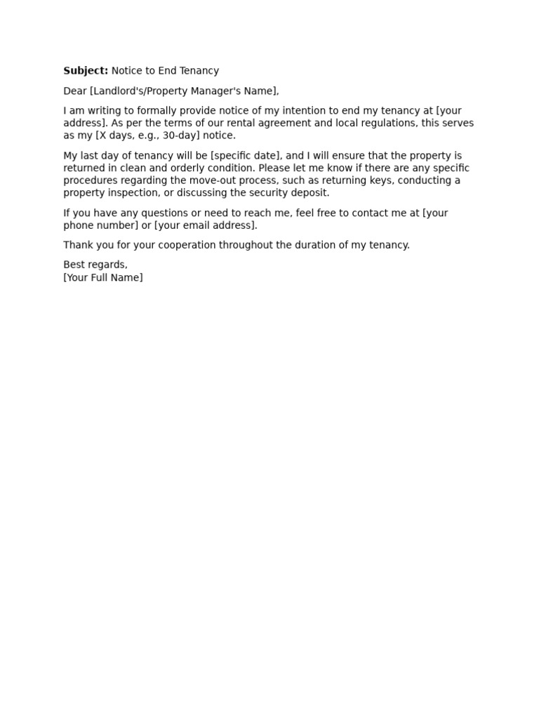 Notice To End Tenancy Draft Letter | PDF