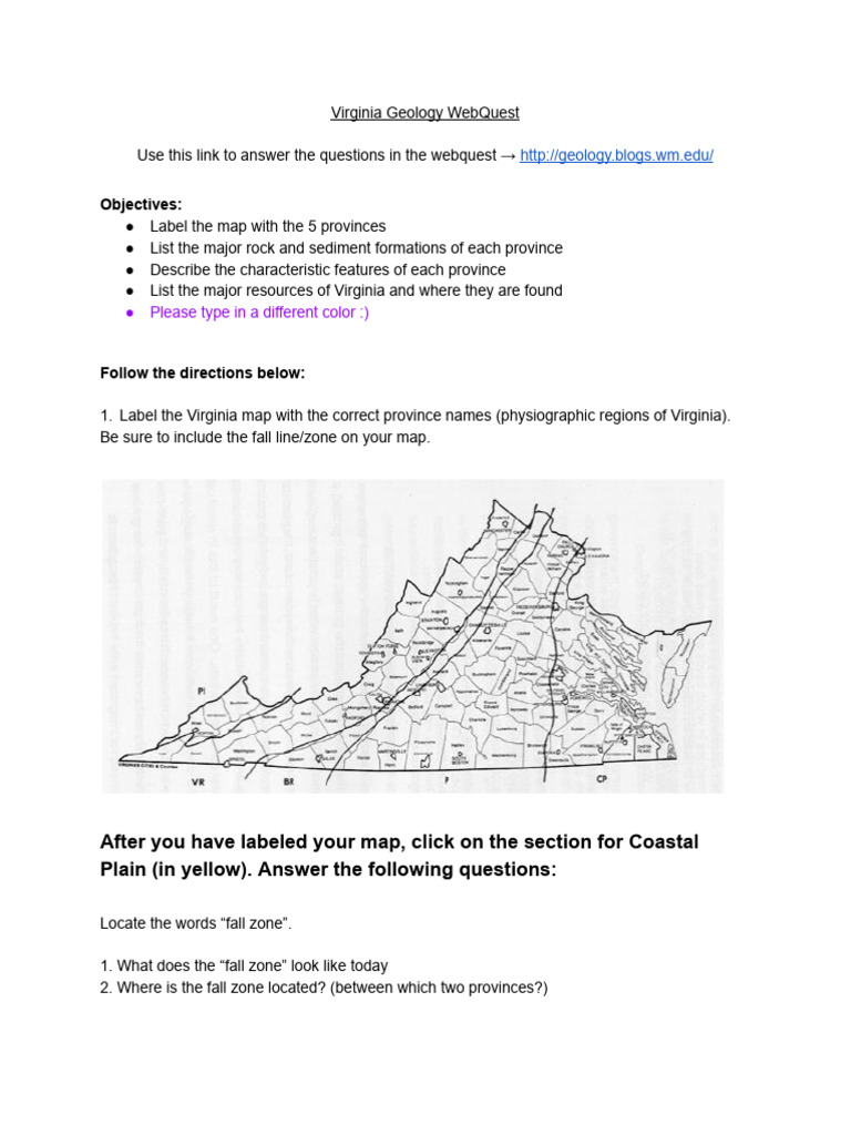 Virginia Geology WebQuest | PDF | Rock (Geology) | Earth Sciences