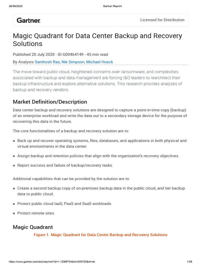 Gartner Magic Quadrant For Data Center Backup and Recovery Solutions ...