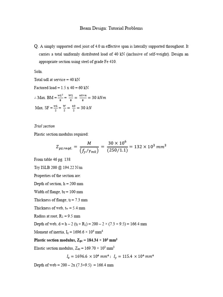 Beam Design - Tutorial Problems | PDF | Buckling | Beam (Structure)