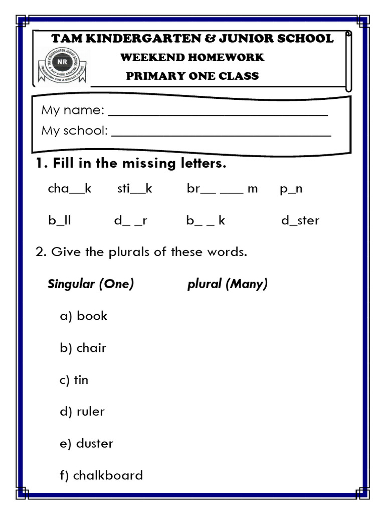 Primary One Weekend Work 21 March 2025 | PDF