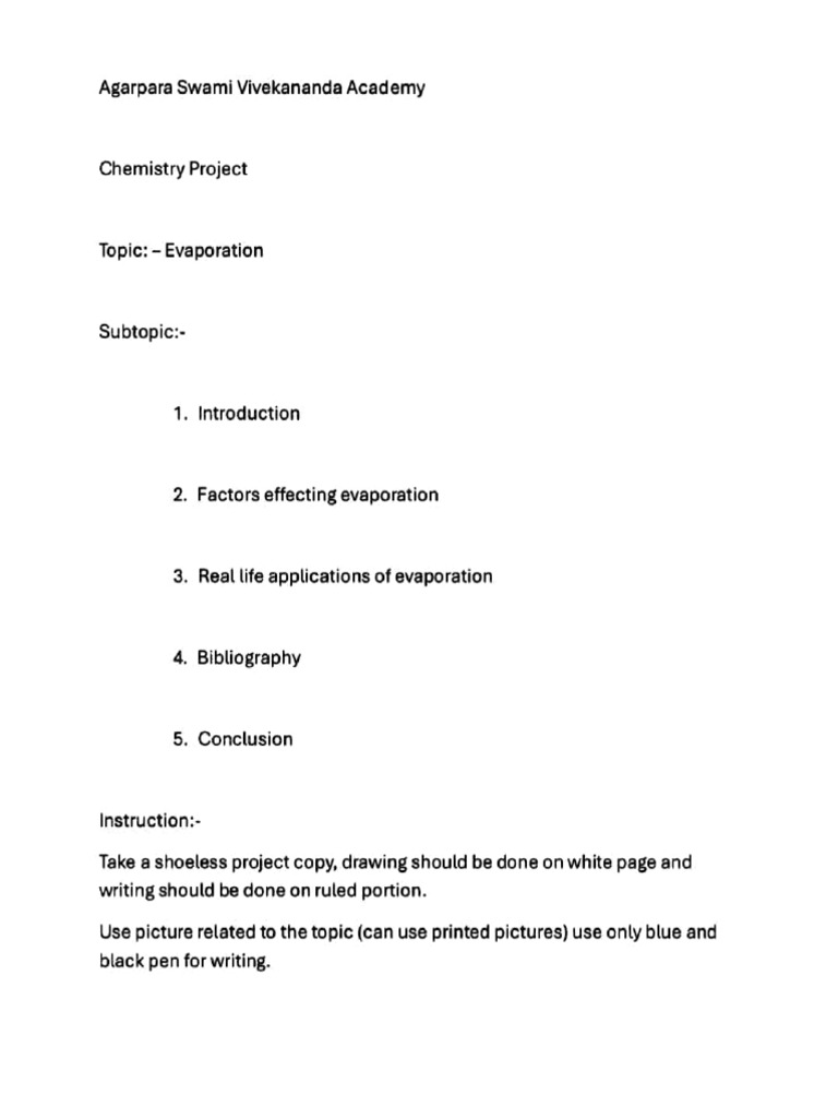 Class 9 Chemistry Project on Evaporation | PDF