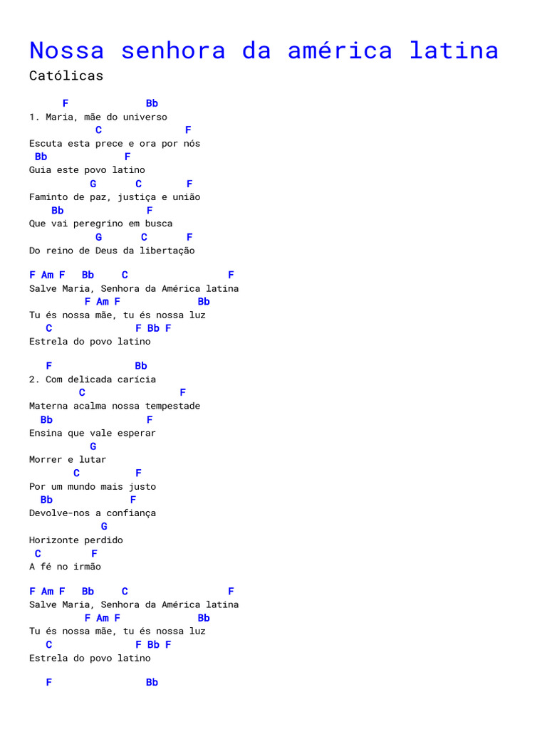 Nossa Senhora Da América Latina CIFRA Católicas | PDF