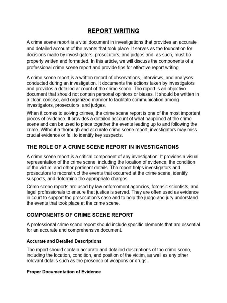 Crime Scene Report Writing Essentials | PDF | Crime Scene | Misconduct