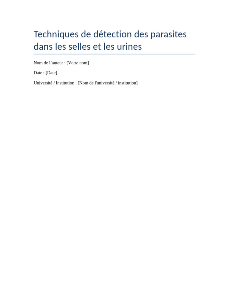 Détection des parasites dans selles et urines | PDF