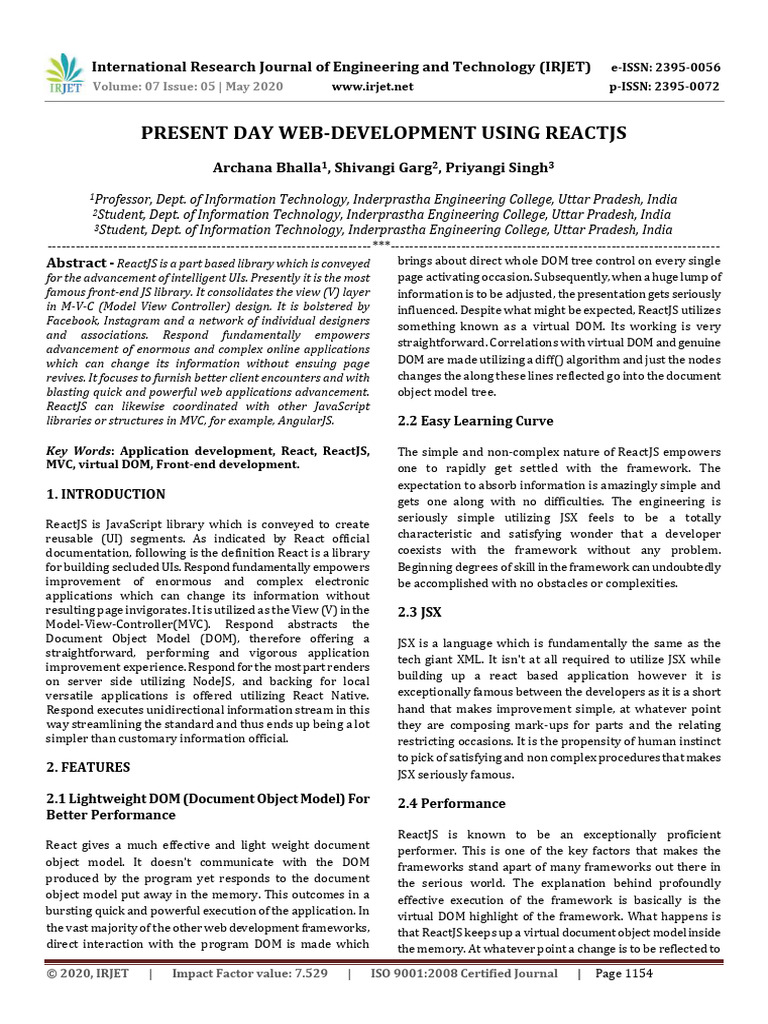 IRJET Present Day Web Development Using | PDF | Document Object Model | Model–View–Controller