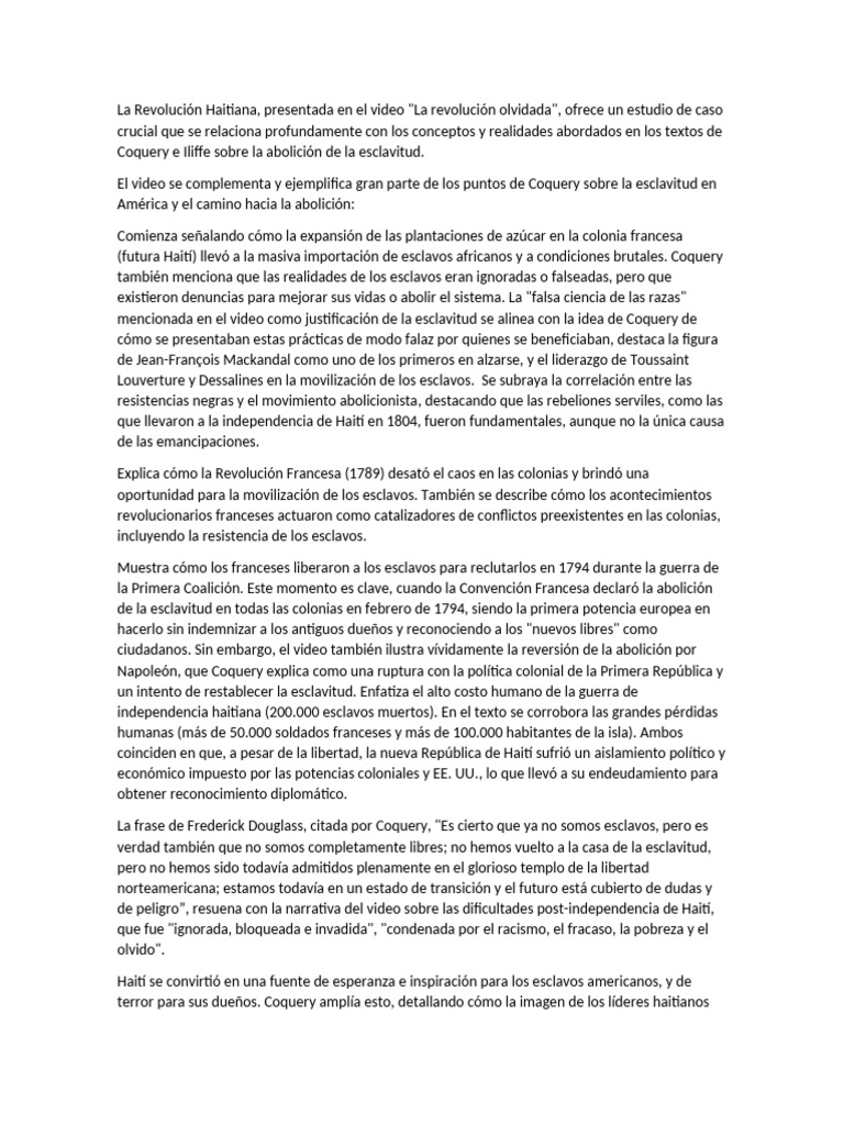 La Revolución Haitiana | PDF | Esclavitud | Abolicionismo