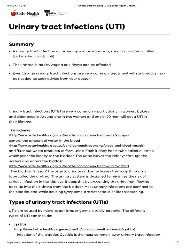 Urinary Tract Infections (UTI) | PDF | Urinary Tract Infection ...