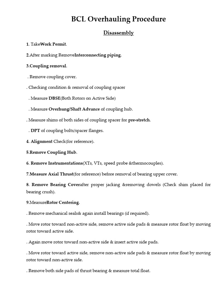 BCL Overhauling Procedure | PDF | Manufactured Goods | Mechanical ...