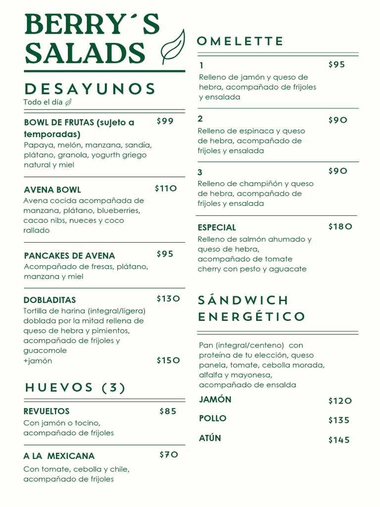 Menu Berrys Salads | PDF | ensalada | Cocina