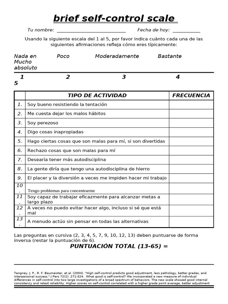Brief Self-Control Scale (BSCS) | PDF