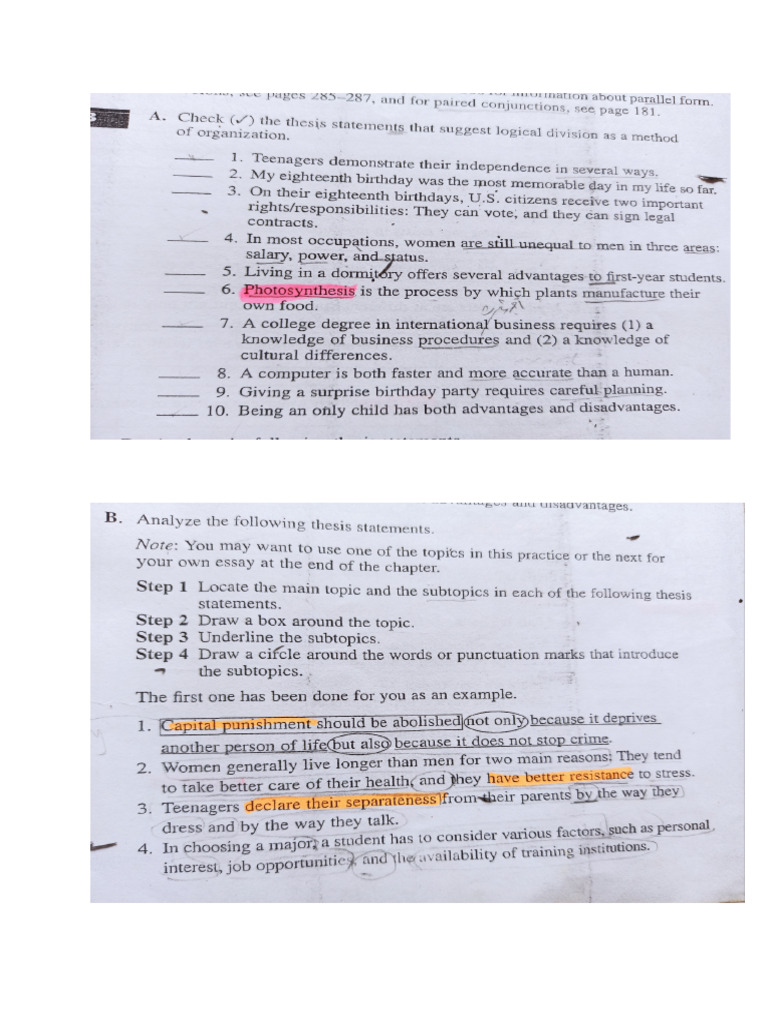 Thesis Statement Exercise | PDF