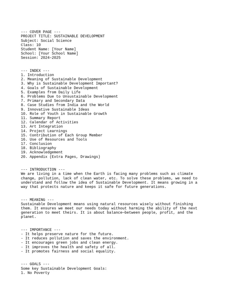Sustainable Development Handwritten Project | PDF | Sustainability ...