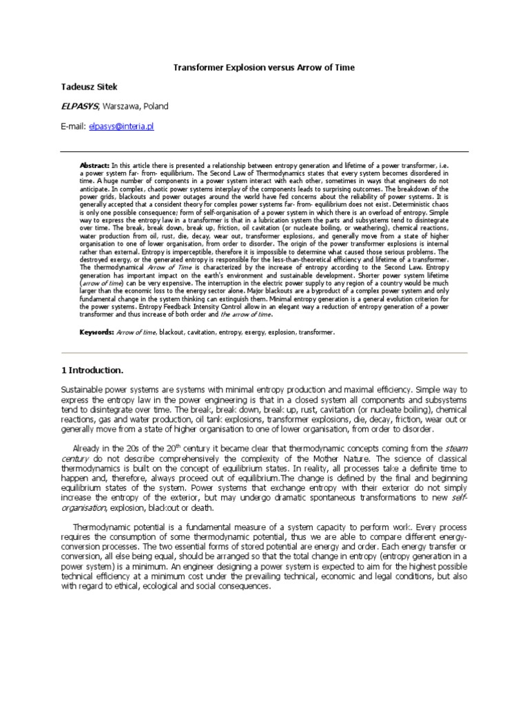 Transformer Explosion Versus Arrow of Time | PDF | Entropy | Second Law ...
