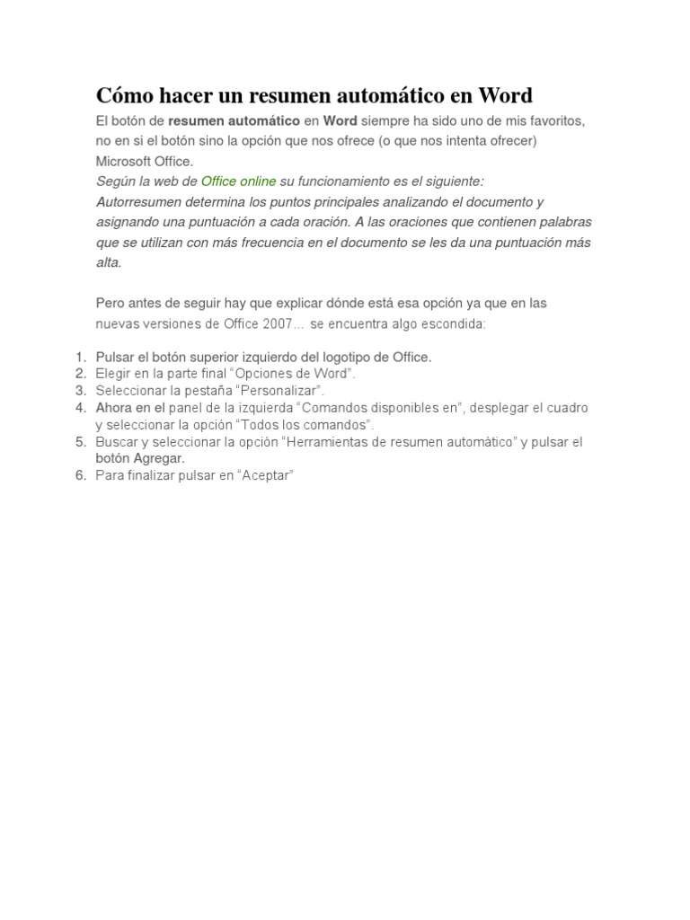 Cómo hacer un resumen automático en Word | Microsoft Word | Microsoft ...