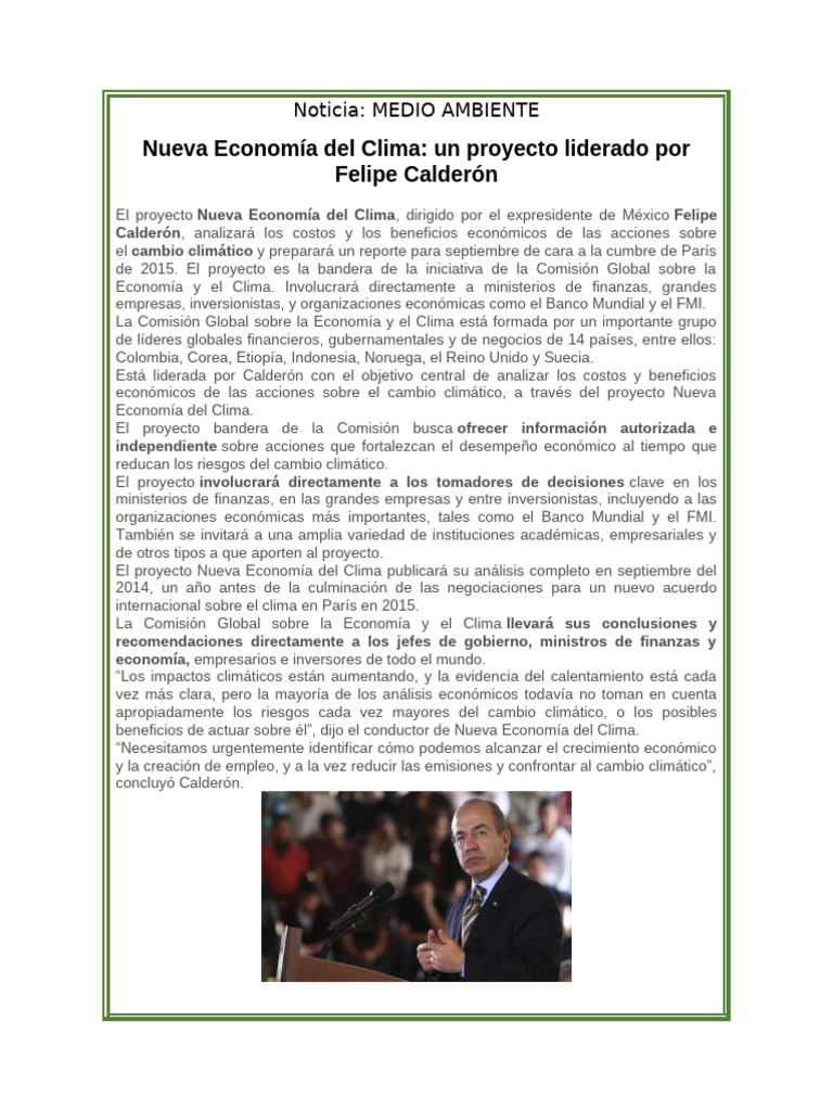 Noticia Medio Ambiente | PDF | Cambio climático | Inversiones