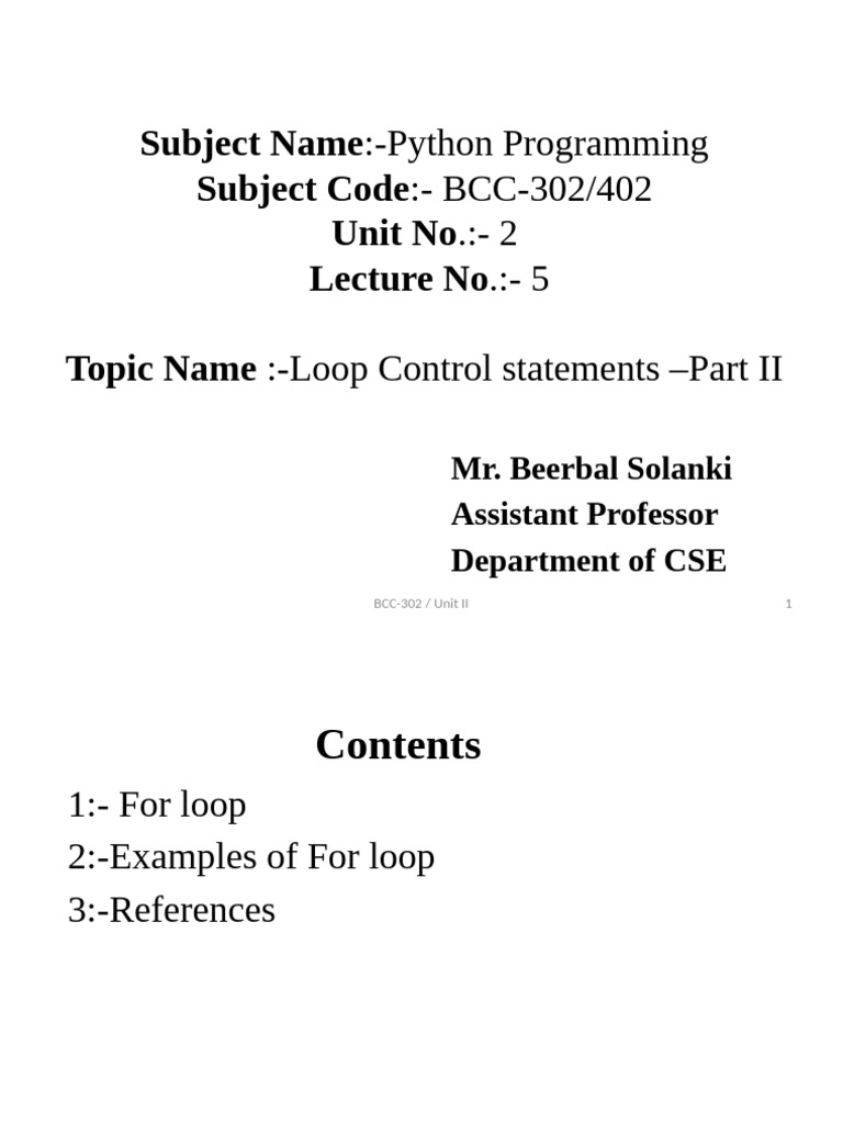 BCC 302 Unit2 Lecture5 | PDF | Control Flow | Software Development