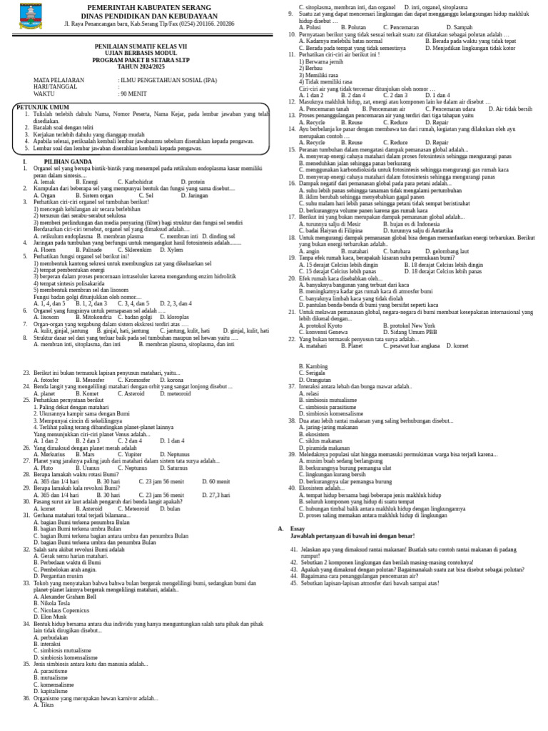 Soal Sumatif Kelas Vii-Ipa | PDF
