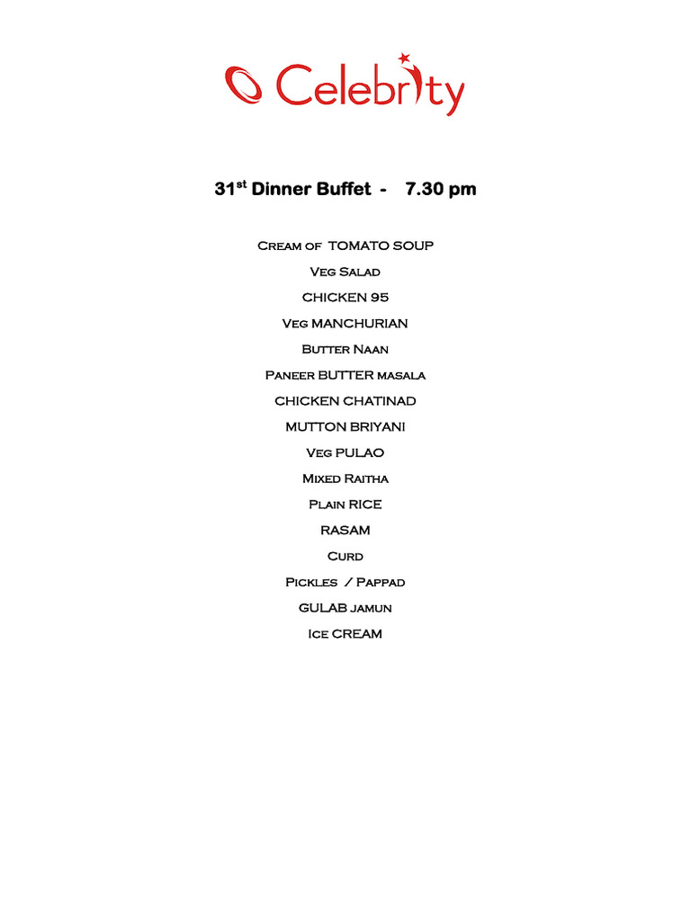 31st Dinner Menu 2024 | PDF