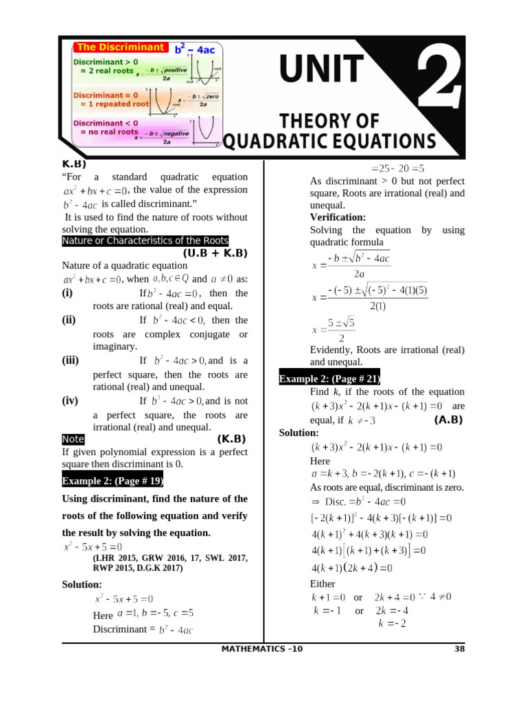 Theory of Quadratic Equations: Verification | PDF | Quadratic Equation ...