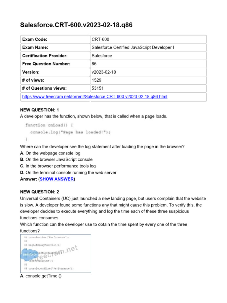 Salesforce CRT-600 v2023-02-18 q86 | PDF | Java Script | Class ...