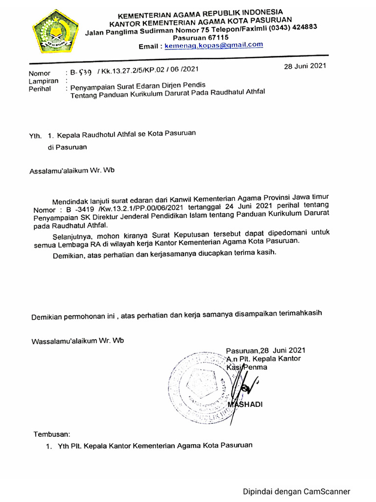 Penyampaian Surat Edaran Dirje Pendis Tentang Kurikulum Darurat Pada ...