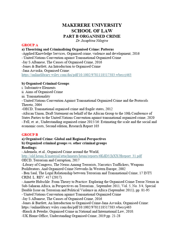 Organised Crime Course Outline, 2025-1 | PDF | Smuggling | Organized Crime