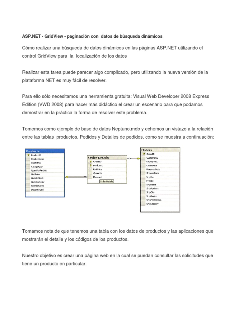 GridView - Paginación Con Datos de Búsqueda Dinámicos | PDF | SQL | Tabla (base de datos)