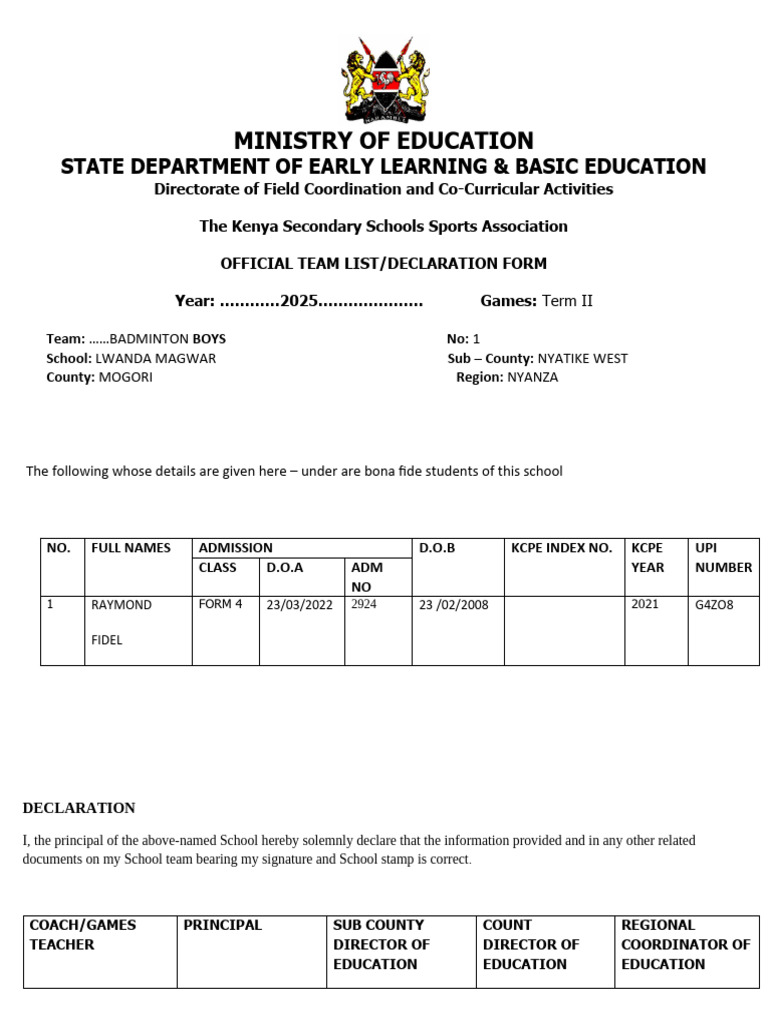 New Games Declaration Form | PDF