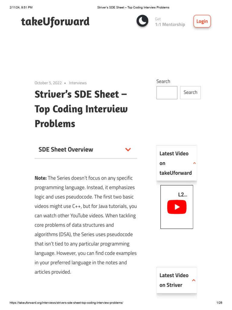 Striver's SDE Sheet - Top Coding Interview Problems | PDF | Theoretical Computer Science ...