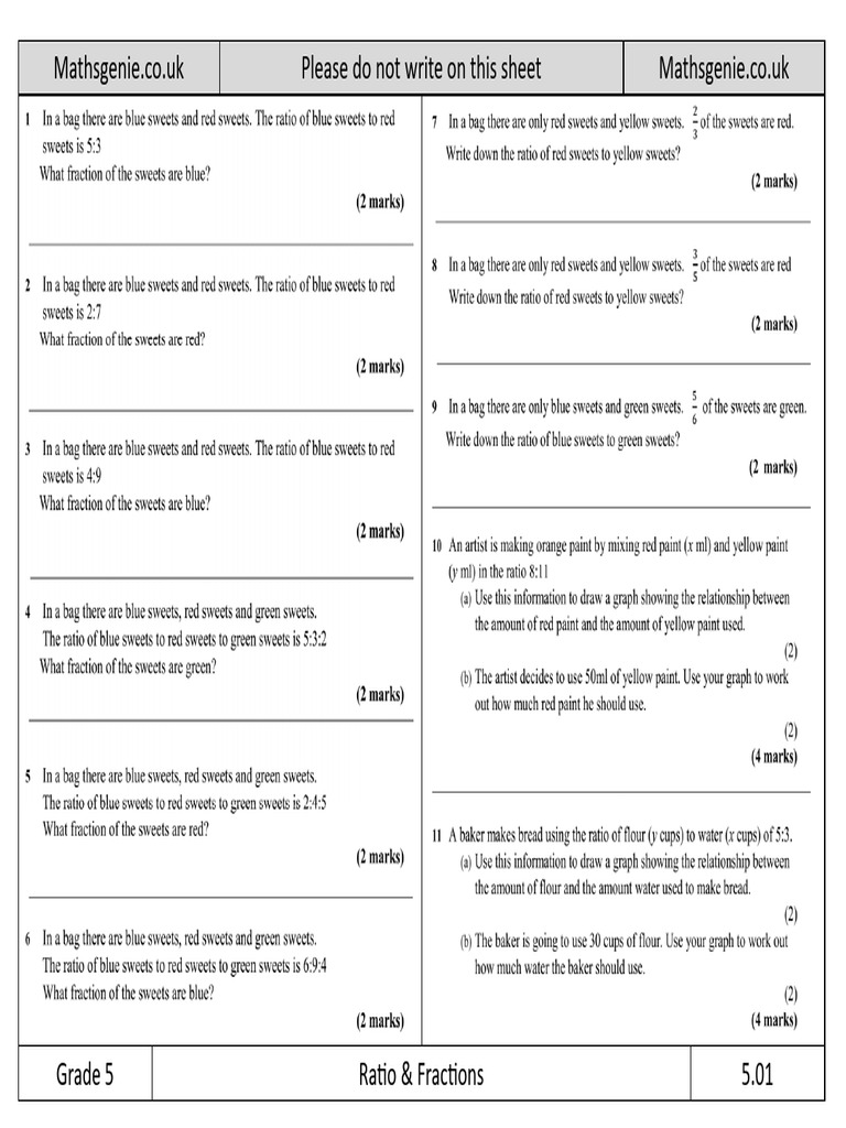 5 Ratio Fraction Problems | PDF