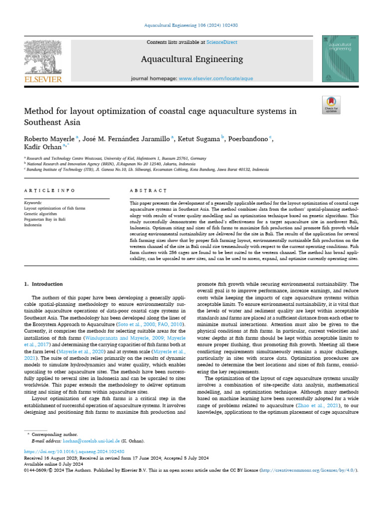 0.2 Method For Layout Optimization of Coastal Cage Aquaculture Systems ...