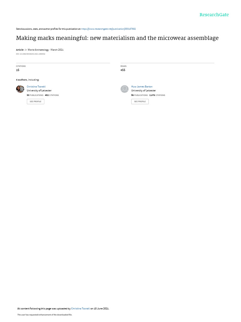 Making Marks Meaningful: New Materialism and The Microwear Assemblage | PDF | Materialism