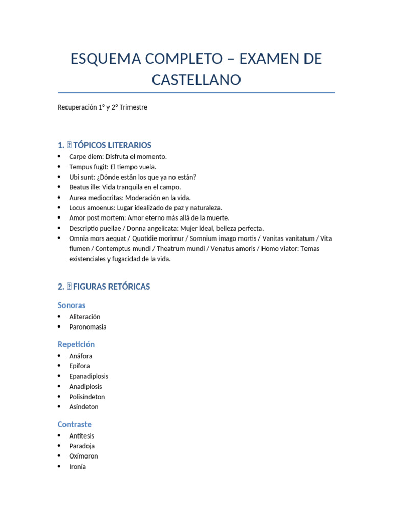 Esquema Castellano Completo | PDF | Don Quijote | Adverbio