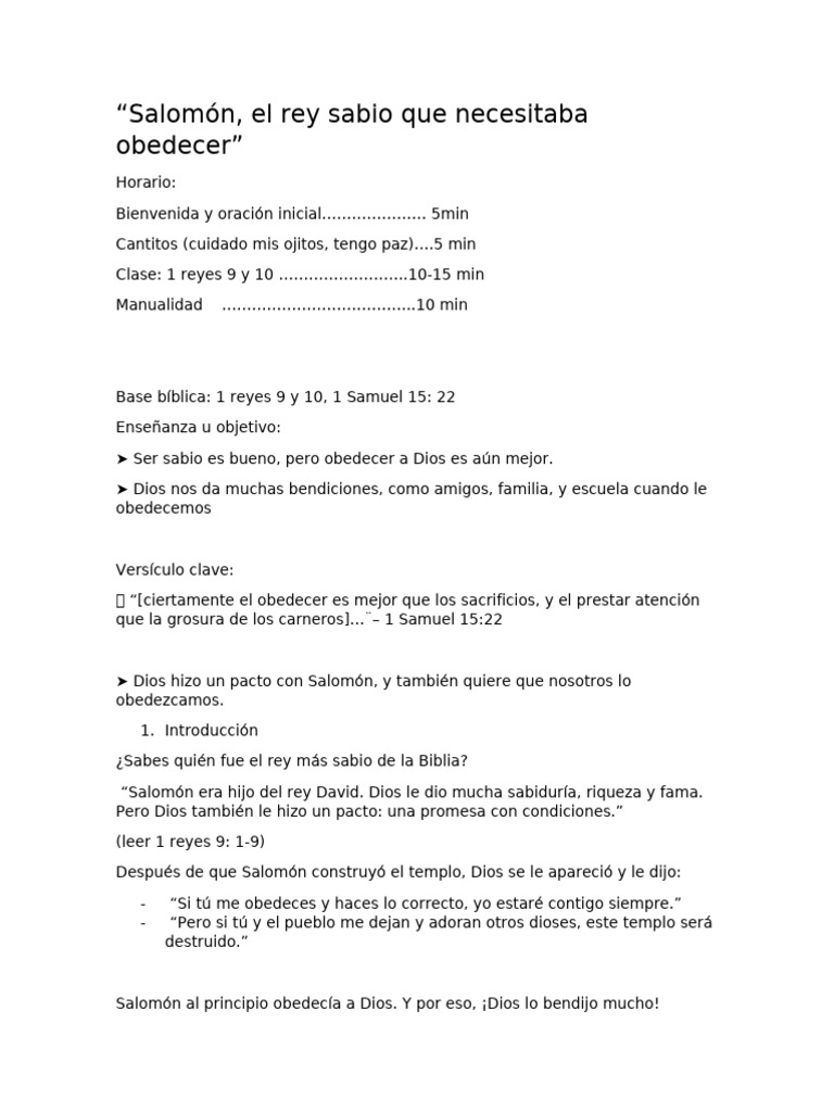 Clase 1 Reyes 9 y 10 Pacto de Dios Con Salomon | PDF | Libros de reyes ...