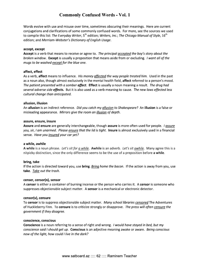 Commonly Confused Words | PDF