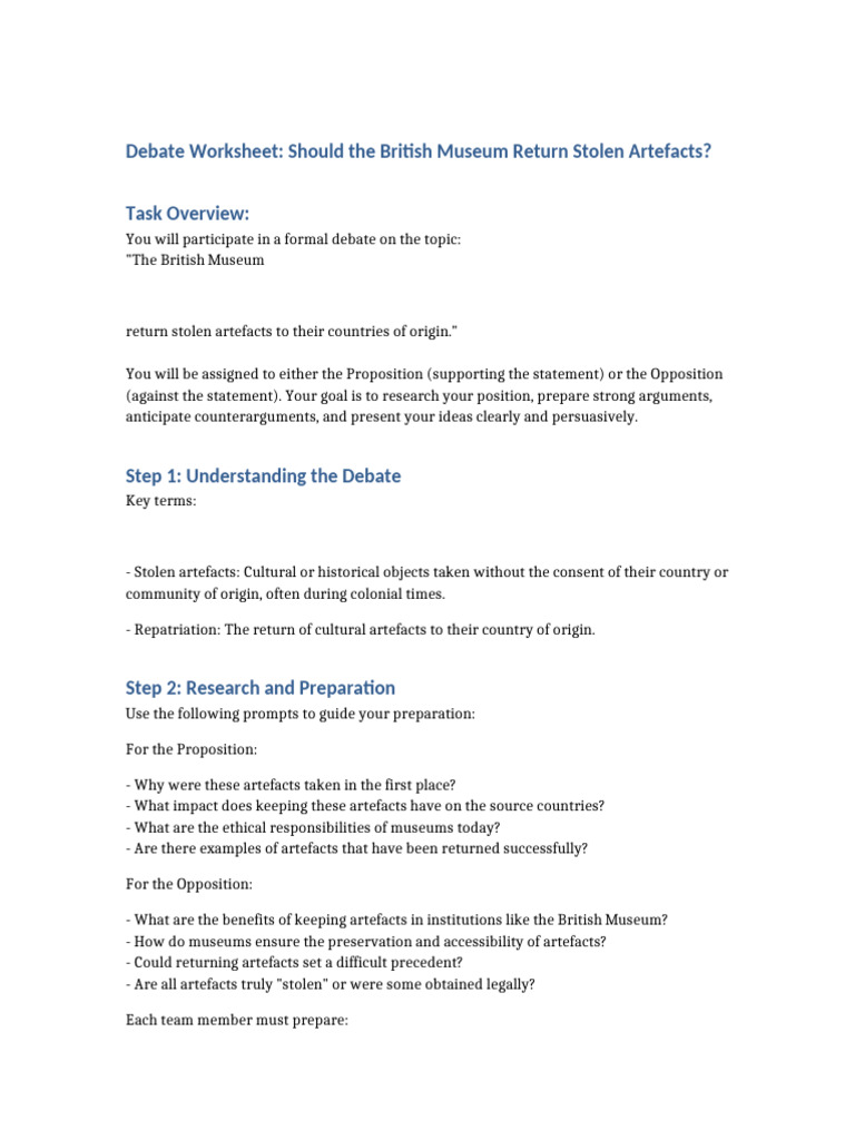 British Museum Debate Worksheet | PDF