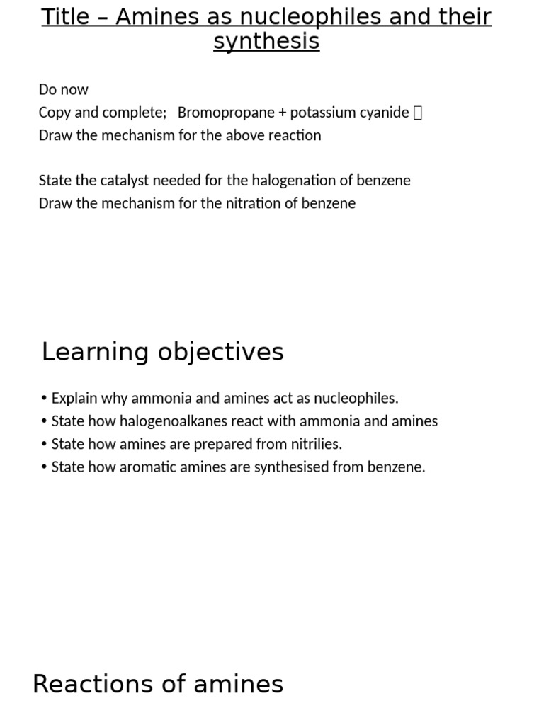 Lesson 2 - Reactions of Amines As Nucleophiles | PDF | Amine | Ammonium
