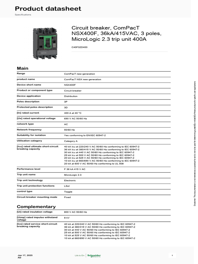 Schneider Electric ComPacT NSX New Generation C40F32D400 | PDF ...