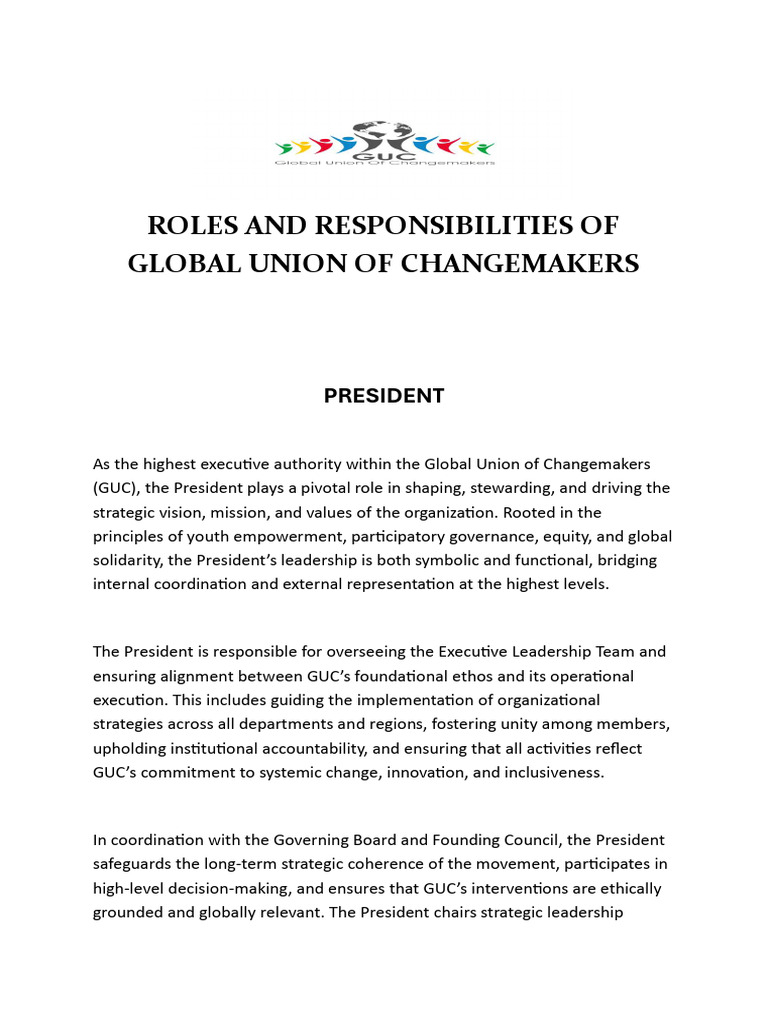 Global Union of Changemakers Leadership Roles and Responsibilities | PDF | Sustainability ...