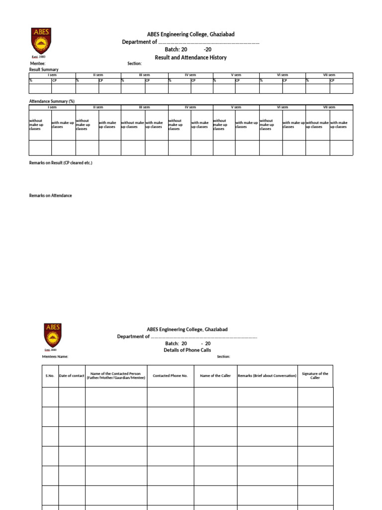 Short Attendance - Format For Each Mentee (Crticial Attendance) | PDF ...