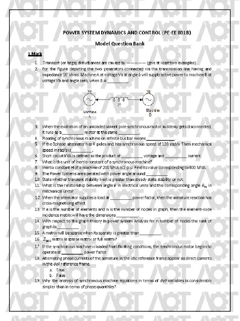 Power System Dynamics and Control - QB | PDF