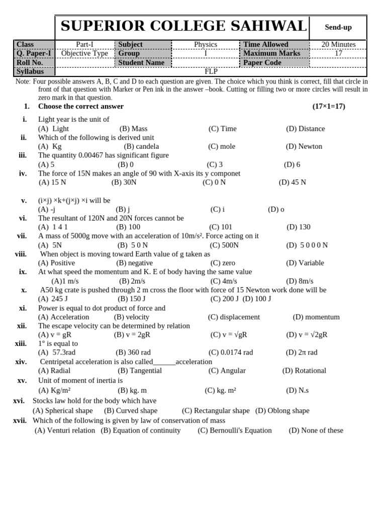 Regular Part 1 (Physics) FLP | PDF | Velocity | Acceleration