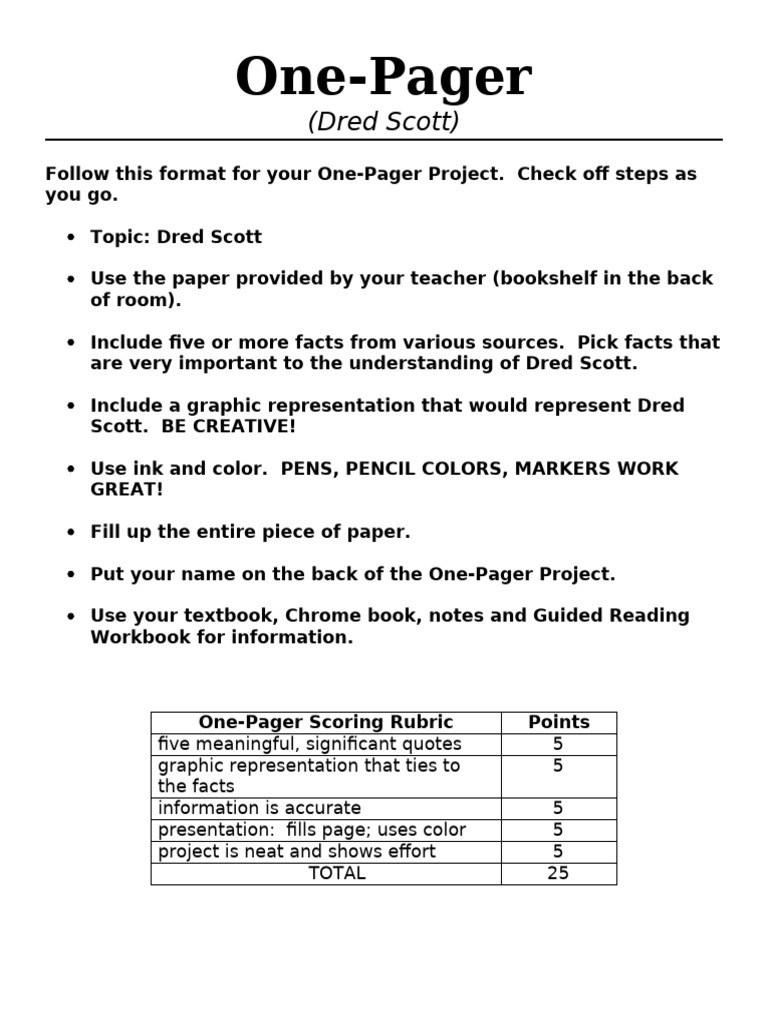 Dred Scott One-Pager Guidelines | PDF
